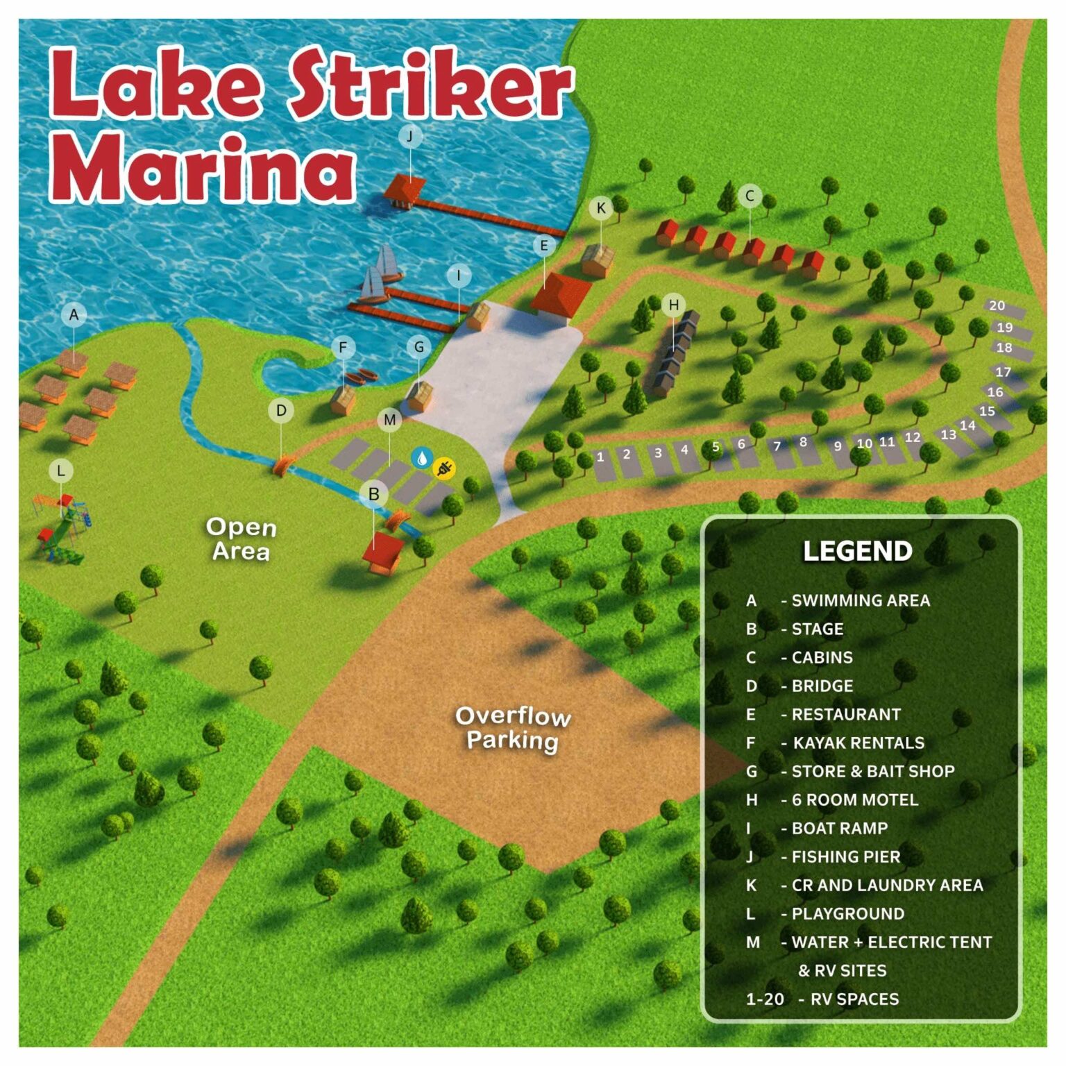 Lake Striker Park Map | RV Sites, Cabins & Amenities