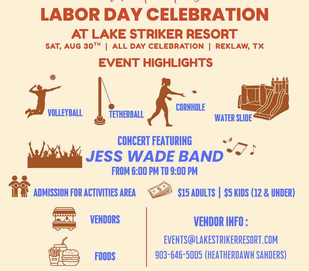 Labor Day Celebration at Lake Striker Resort – Reklaw, TX